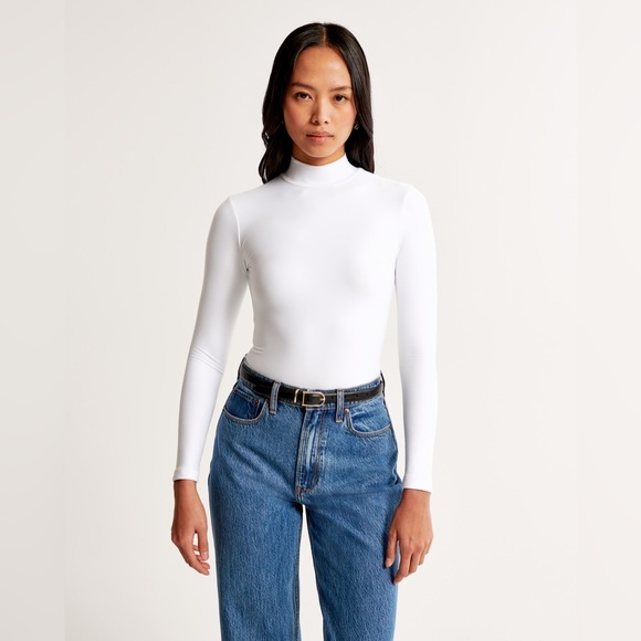 Mango | Tops | Mangopop Soft Matte Seamless Longsleeve Mockneck Bodysuit In White | Poshmark